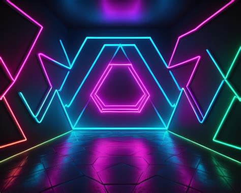 네온 조명 배경 개념이 있는 빈 어두운 방 프리미엄 Ai 생성 이미지