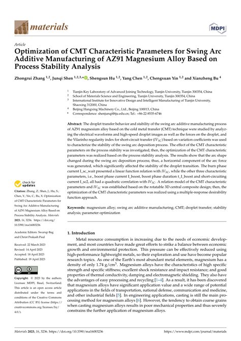 Pdf Optimization Of Cmt Characteristic Parameters For Swing Arc
