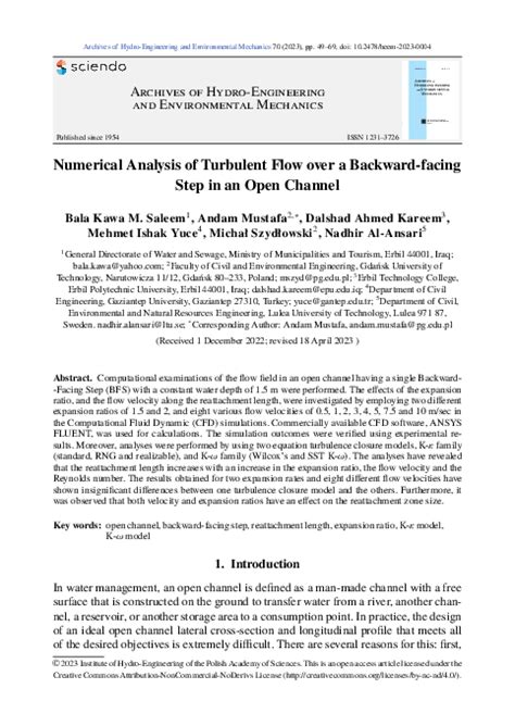 Pdf Numerical Analysis Of Turbulent Flow Over A Backward Facing Step
