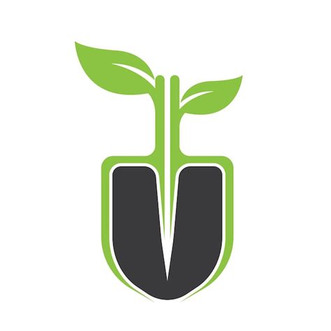 Logotipo de jardinagem ícone de pá e árvore modelo de logotipo