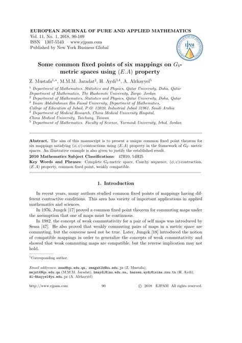 Pdf Some Common Fixed Points Of Six Mappings On Gb Metric Spaces