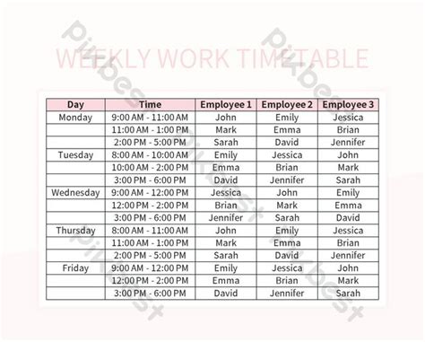 Optimizing Your Weekly Work Schedule For Productivity Excel Template