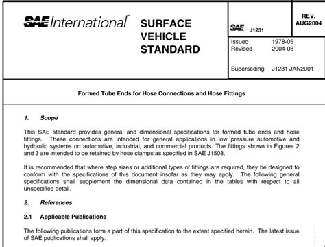 SAE J1231 Bead Hose Fitting Types Dimensions Standard