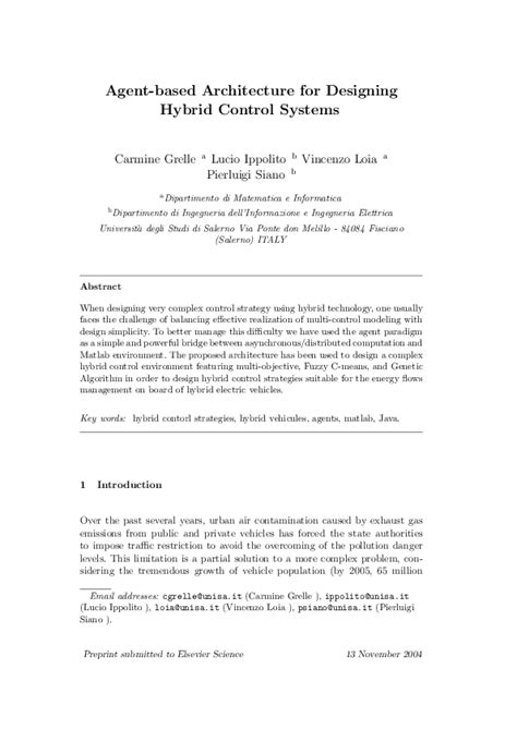 pdf agent based architecture for designing hybrid control systems