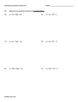 Rewriting Quadratic Functions By Kathy Rude Tpt