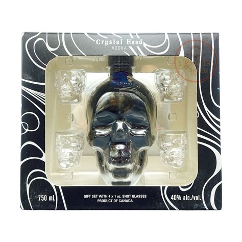 Crystal Head Onyx Black Edition Vodka T Set W 4 Shot Glasses