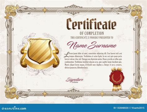 Certificate Of Completion Vintage Frame Stock Vector Illustration Of Degree Award 132848020