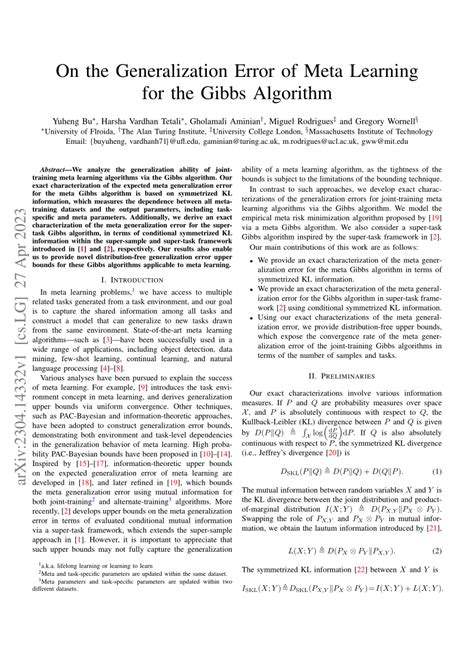 Pdf On The Generalization Error Of Meta Learning For The Gibbs Algorithm