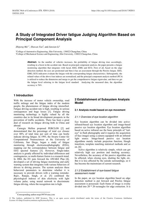 PDF A Study Of Integrated Driver Fatigue Judging Algorithm Based On