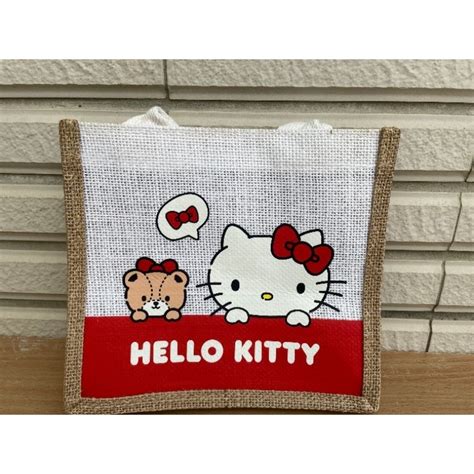 Hello Kitty棉麻隨行袋 Hello Kitty手提袋 蝦皮購物