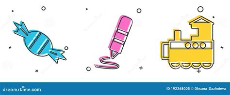 Poner Crayón De Cera De Caramelo Para Dibujar Y El Icono Del Tren De