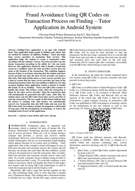 PDF Fraud Avoidance Using QR Codes On Transaction Process On Finding Tutor Application In