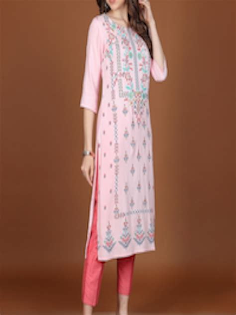 Buy Vishudh Pink Ethnic Motifs Printed Straight Kurta Kurtas For