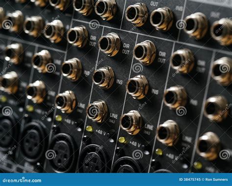 Input Output Panel Of A Soundboard Stock Image Image Of Connections