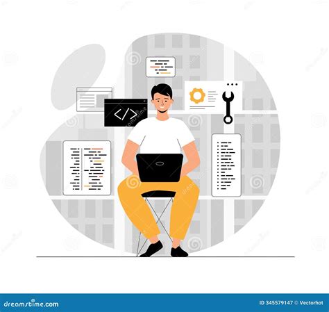 Software Development Programming Coding Man Write Code Settings And