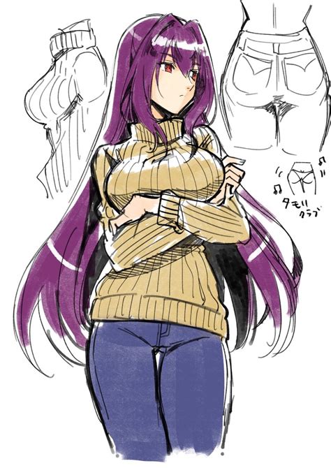Safebooru Arms Under Breasts Breasts Casual Crossed Arms Denim Fate