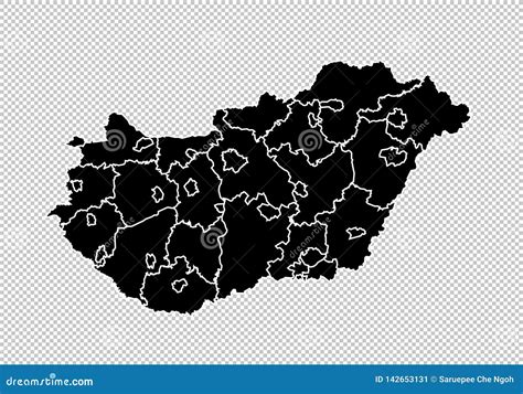 Hungary Map High Detailed Black Map With Counties Regions States Of