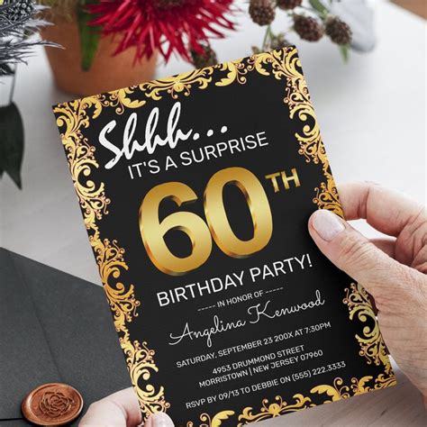 Stylish Black And Gold 60th Surprise Birthday Party Invitation Zazzle