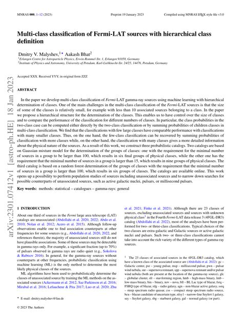 Pdf Multi Class Classification Of Fermi Lat Sources With Hierarchical