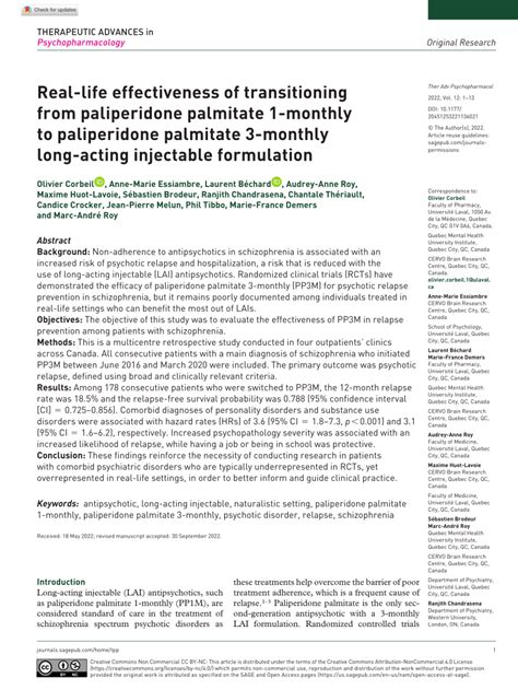 Pdf Real Life Effectiveness Of Transitioning From Paliperidone Palmitate 1 Monthly To