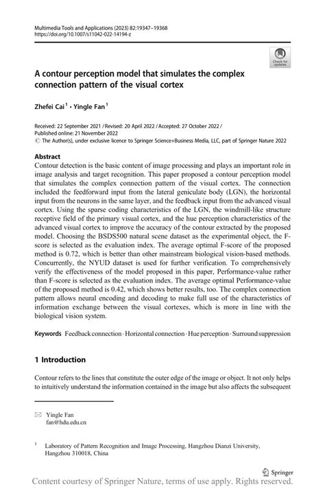 A Contour Perception Model That Simulates The Complex Connection Pattern Of The Visual Cortex