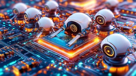 Automated Manufacturing System With Robotic Arms And Circuit Board Showcasing Advanced