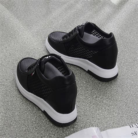 Womens Summer Casual Mesh Hidden Wedge Heel Lace Up Sneakers Athletic