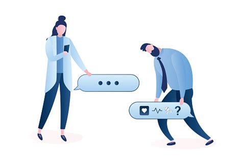 온라인 의료 상담 템플릿 환자와 의사 아바타와 의학 표지판이있는 큰 연설 거품 개념에 대한 스톡 벡터 아트 및 기타 이미지