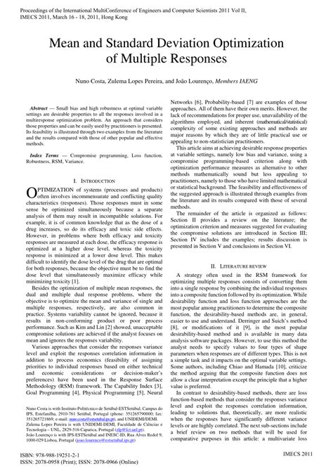 pdf mean and standard deviation optimization of multiple responses
