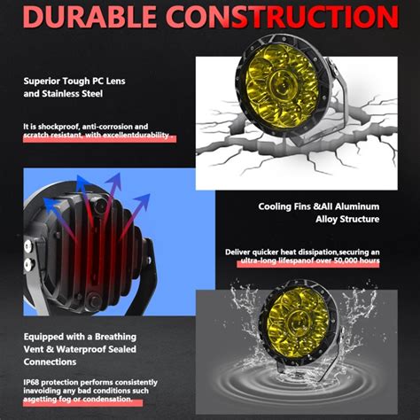E16 55w 6000lm 6000k 7인치 오프로드 차량 원형 작업등노란색 등