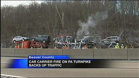 Car Carrier Catches Fire On Pa Turnpike Several Cars Destroyed Wpxi