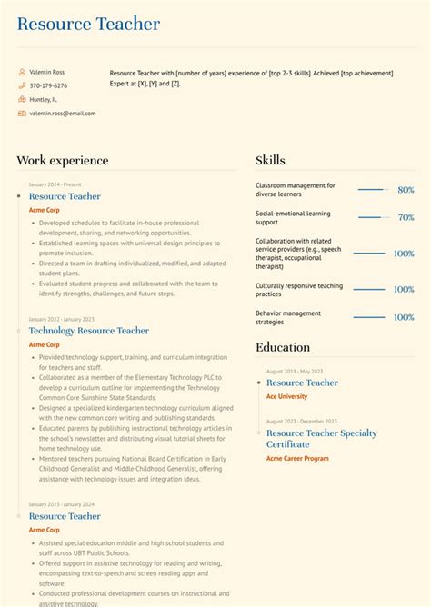 Resource Teacher Resume Examples And Templates