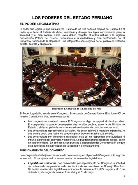 Los Poderes Del Estado Peruano Pdf República Separación De Poderes