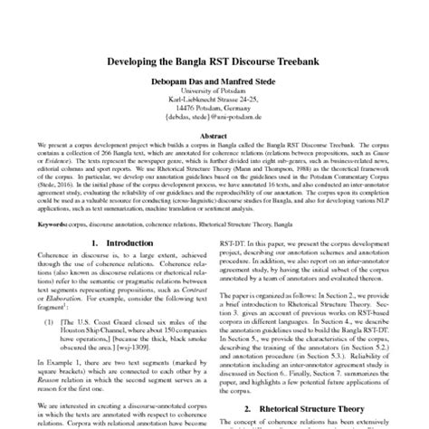 Developing The Bangla Rst Discourse Treebank Acl Anthology