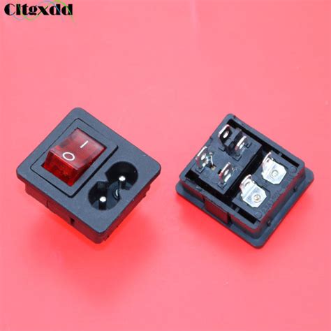 Cltgxdd Ac 2 5a 250v Iec 320 C8 Power Cord Inlet Socket Receptacle With On Off Red Light Rocker