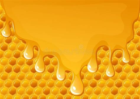 Honey Flowing Illustration Of Flowing Honey On Honeycomb Background