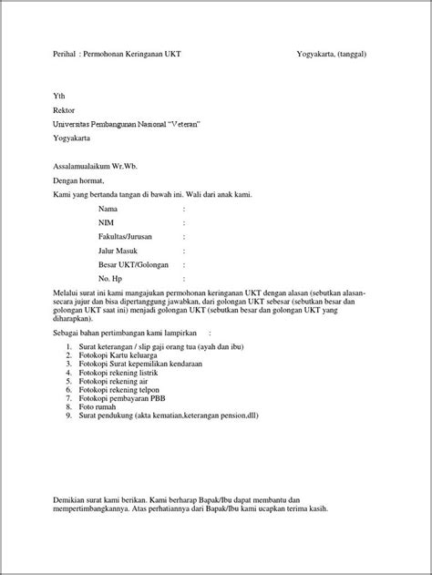 Contoh Surat Permohonan Keringanan Pembayaran Uang Kuliah Surat