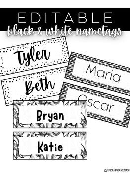 Editable Black And White Name Tags By Life In Fourth TPT