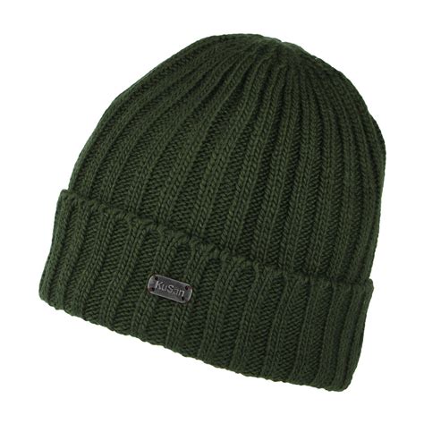 Kusan Ribbed Turn Up Beanie Hat Khaki Village Hats
