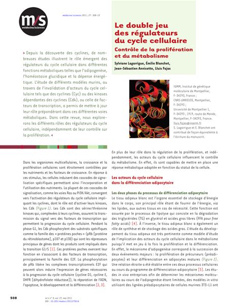 Pdf Emerging Key Role Of Cell Cycle Regulators In Cell Metabolism