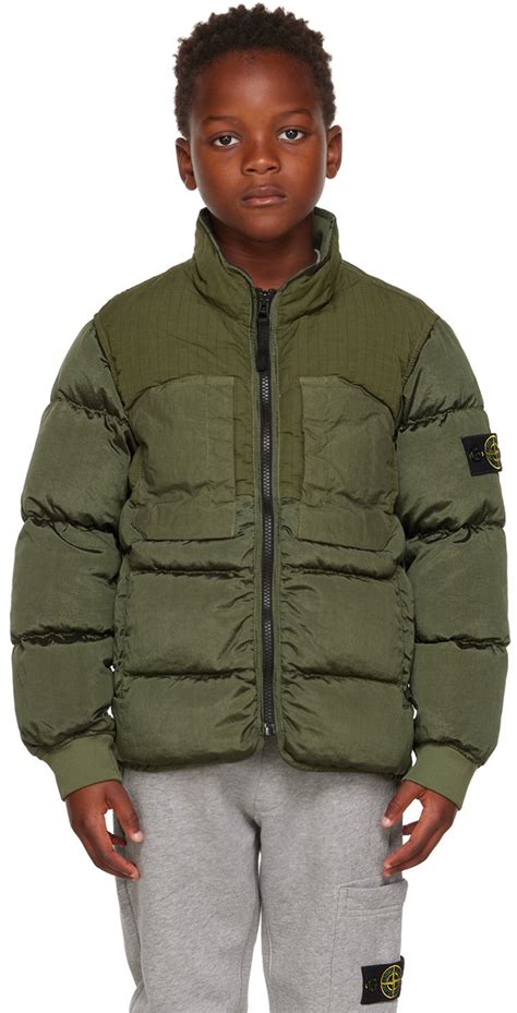 Enfant Blouson Kaki En Nylon Rembourr En Duvet Par Stone Island Junior Ssense France