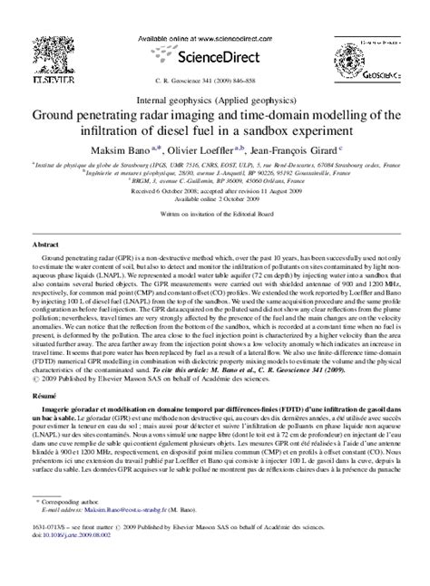 Pdf Ground Penetrating Radar Imaging And Time Domain Modelling Of The Infiltration Of Diesel