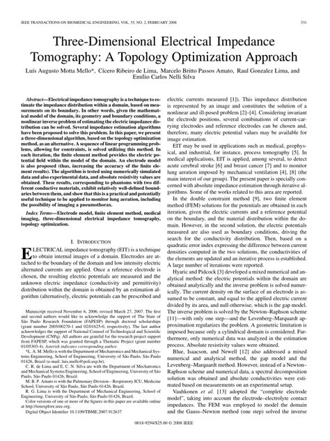 PDF Three Dimensional Electrical Impedance Tomography A Topology Optimization Approach