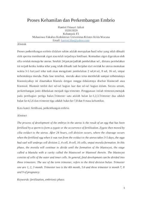 Docx Proses Kehamilan Dan Perkembangan Embrio Dokumen Tips