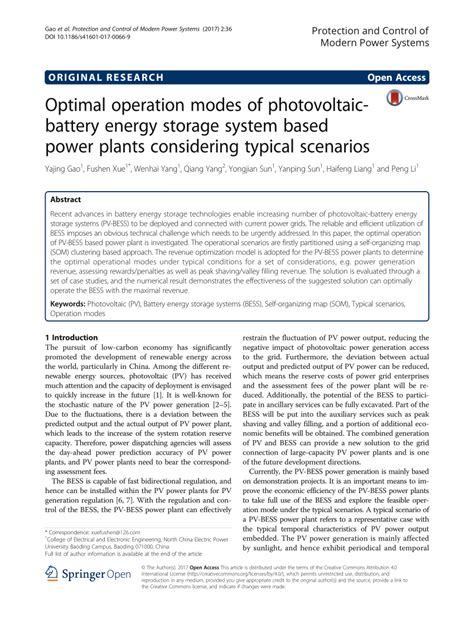 Pdf Optimal Operation Modes Of Photovoltaic Battery Energy Storage System Based Power Plants