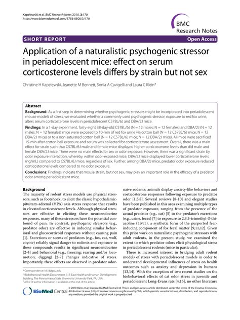 Pdf Application Of A Naturalistic Psychogenic Stressor In