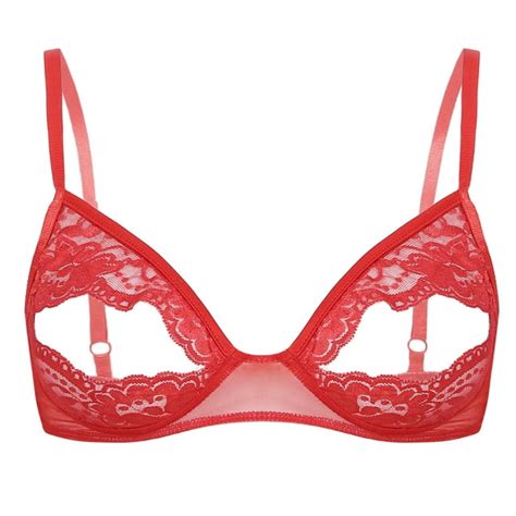 Sxiwei Womens Sheer Floral Lace Hollow Out Bra Top Wire Free Unlined Bralette Lingerie Tops Red