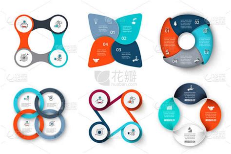 用步骤、选项、零件或过程抽象出循环图的平面元素。用于演示的矢量业务模板。图表的创意理念。流程图 花瓣网