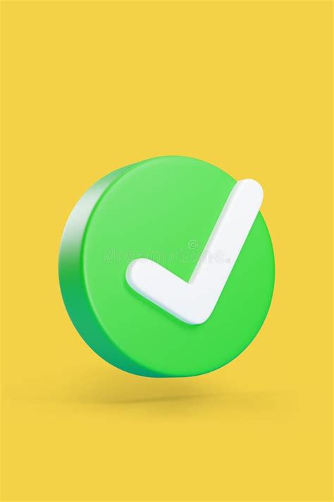 Green Check Mark Button Isolated On Yellow Background 3d Illustration