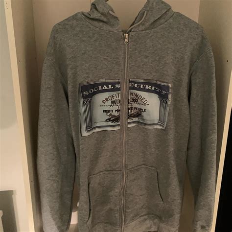 Grey Social Security Zip Up Hoodie Depop